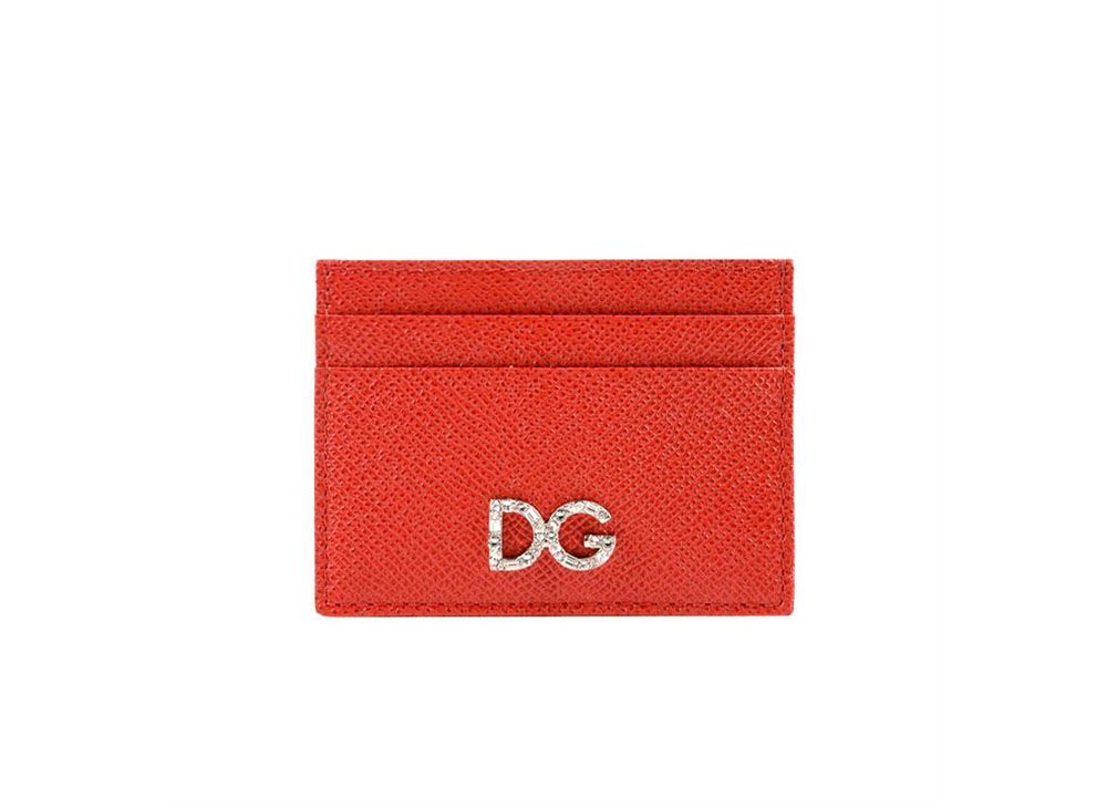Dolce&Gabbana Credit Card Holder Dauphine Calfskin DG Rhinestone "Red ...