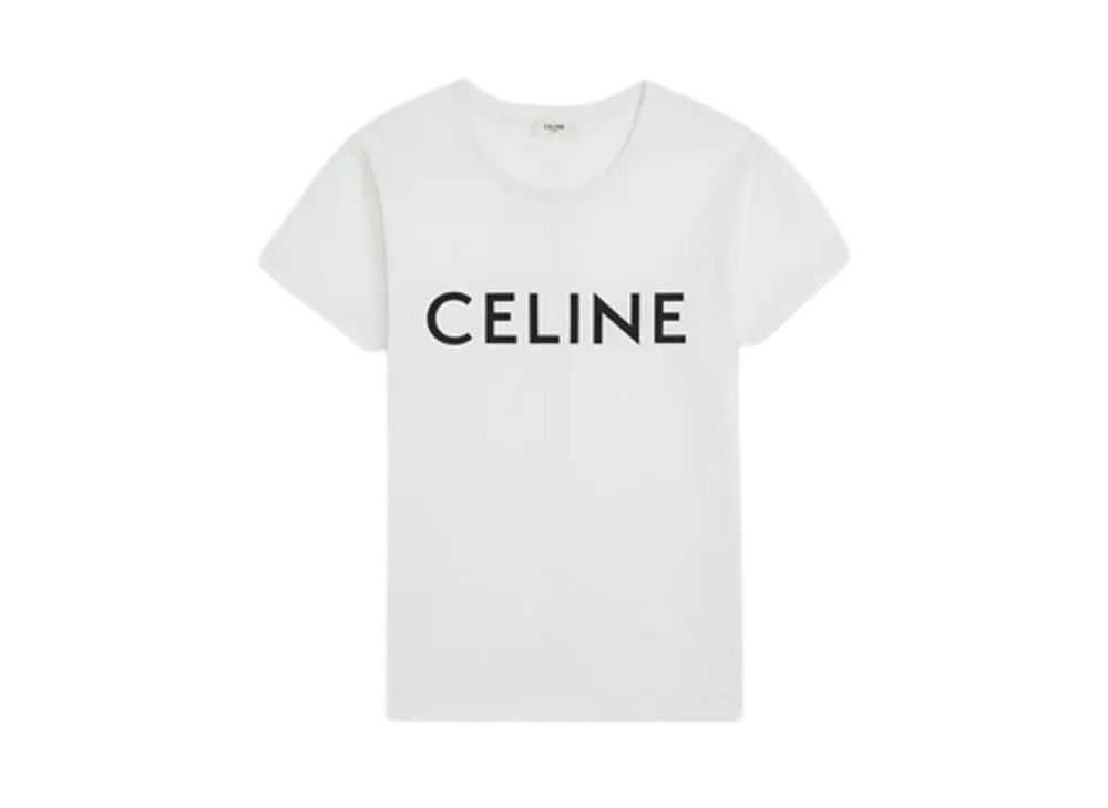 CELINE Women's Celine Loose T-shirt In Cotton Jersey "Ecru/Black ...