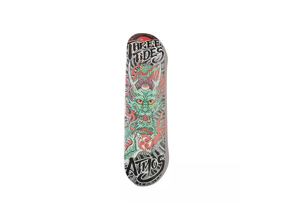 atmos x THREE TIDES TATTOO skateboard deck MUTSUO DRAGON "Multi" | SNKRDUNK