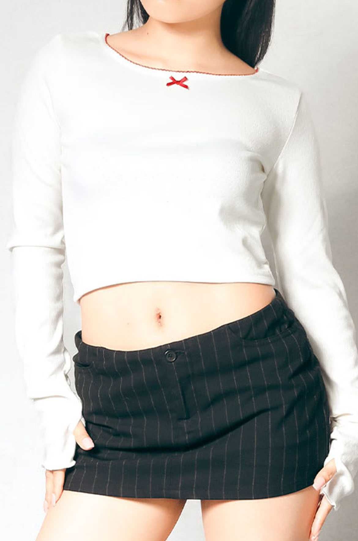 HTH Heart Pattern Cropped Long Tee "WHITE" | SNKRDUNK