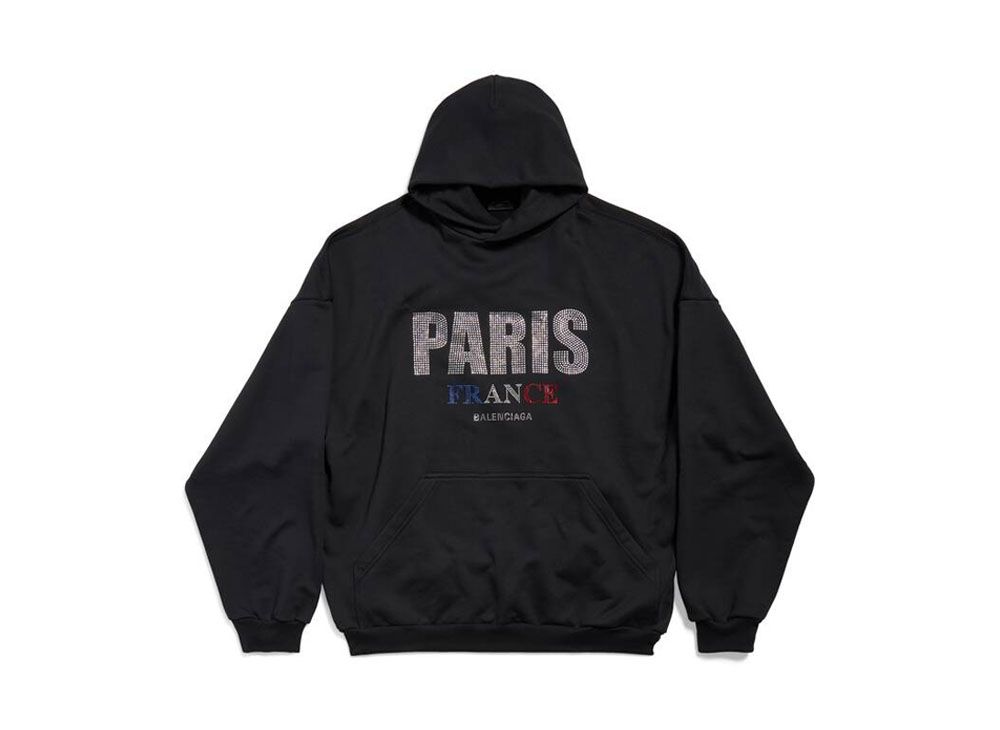 BALENCIAGA Paris Strass Hoodie Large Fit in Archetype Fleece "Black ...