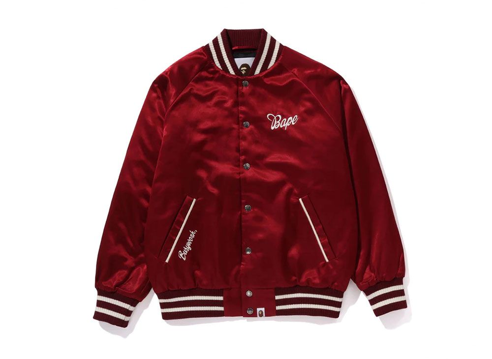 A BATHING APE Bape Satin Varsity Jacket "Red"の新品/中古フリマ(通販)｜スニダン