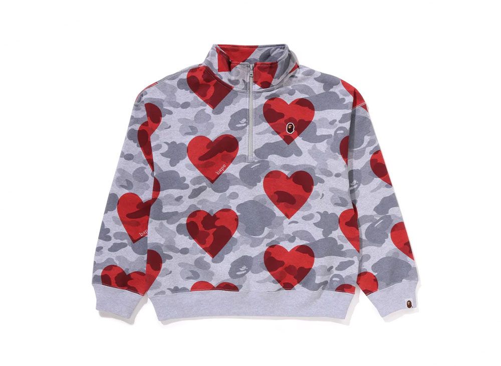 A BATHING APE I Love Bape Half Zip Sweatshirt "Gray" | SNKRDUNK