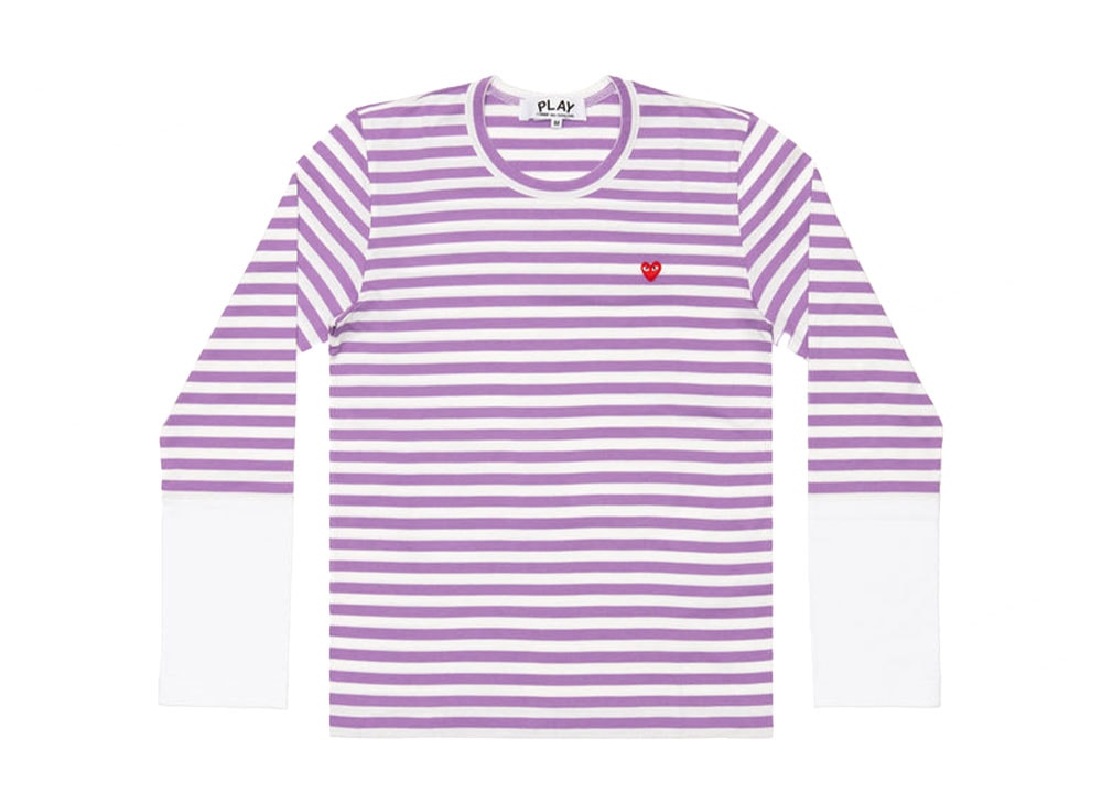COMME des GARCONS PLAY CDG Small Red Heart Striped L/S T-Shirt "Purple ...