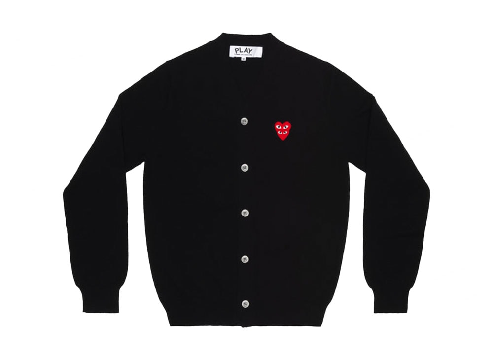 COMME des GARCONS PLAY CDG Double Red Heart Mens V Neck Cardigan "Black ...