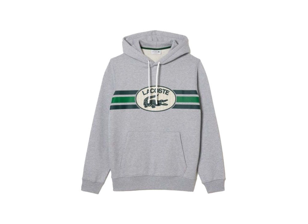LACOSTE Monogram Layered Oval Logo Sweat Hoodie "Grey" | SNKRDUNK