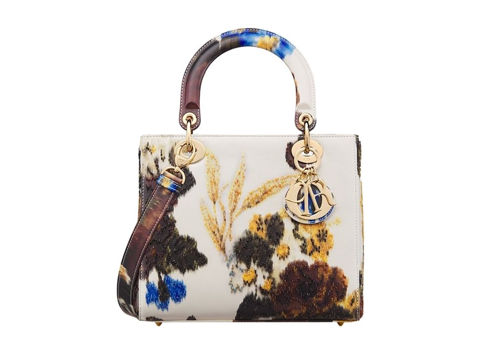 Dior Medium Lady Bag Print Embroidered Blurred Flowers Corn "Latte ...