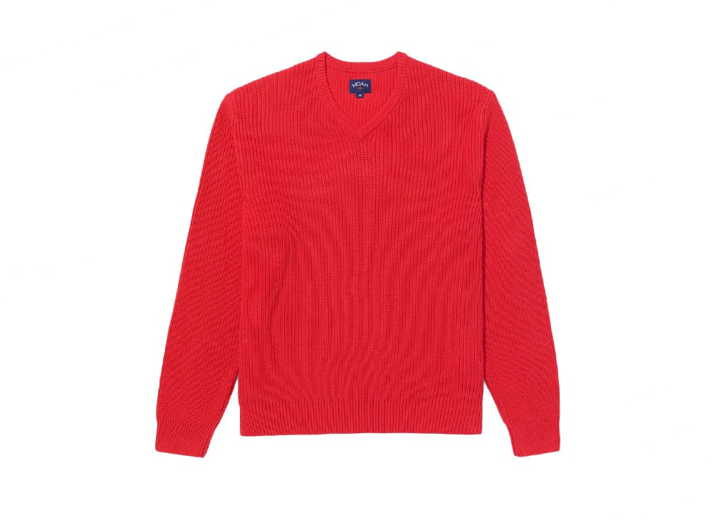 Noah V-Neck Shaker Stitch Sweater "Red" | SNKRDUNK